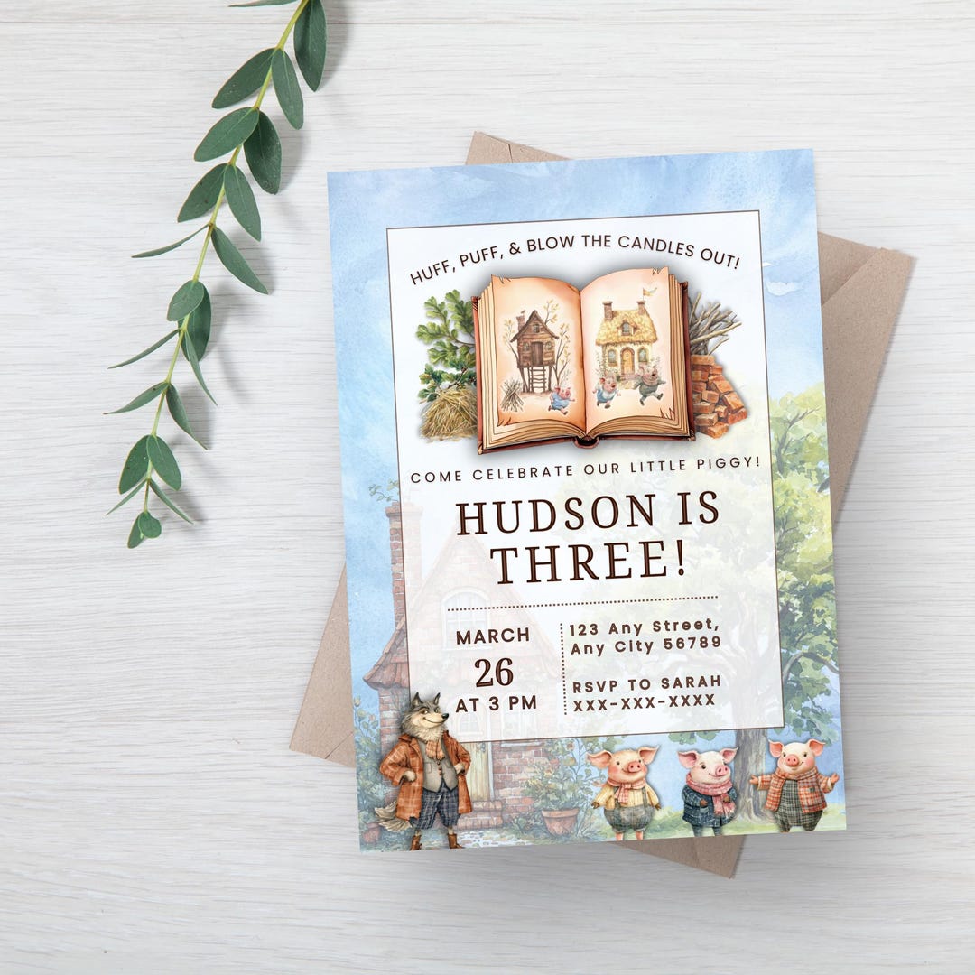 Three Little Pigs Birthday Invitation, Storybook Party, Fairy Tale ...
