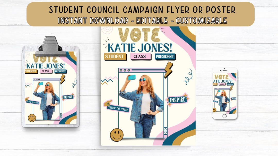 Trendy Student Council Poster, Class President, School Campaign, Class ...