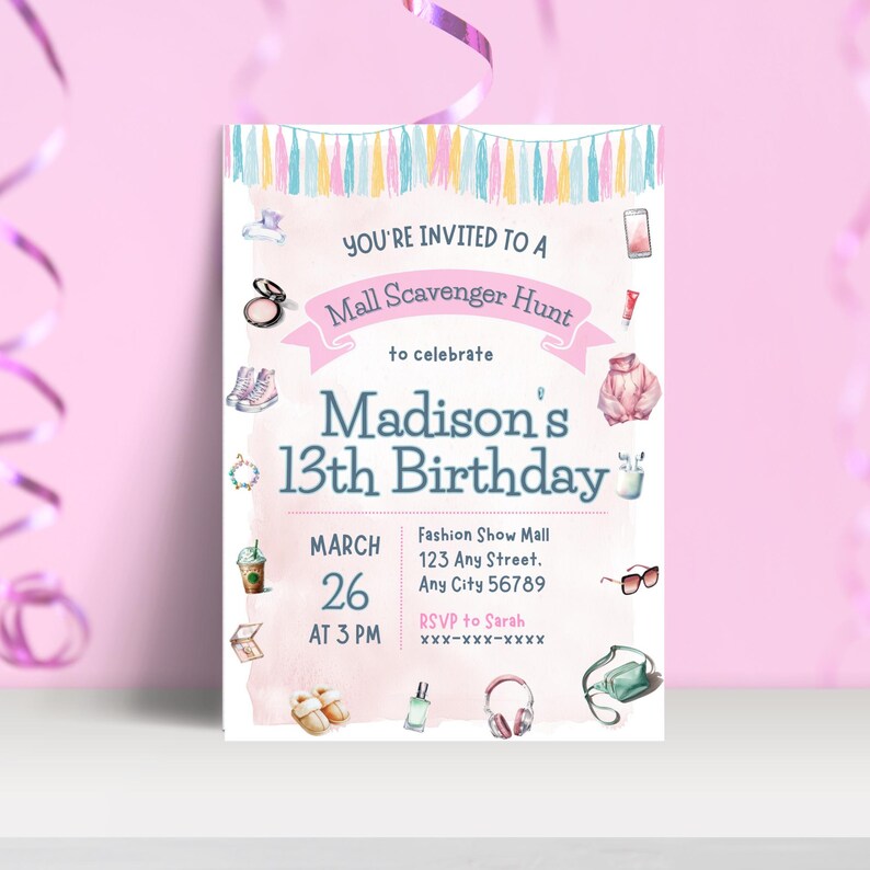 Editable Mall Scavenger Hunt Invitation, Shopping Birthday Party ...