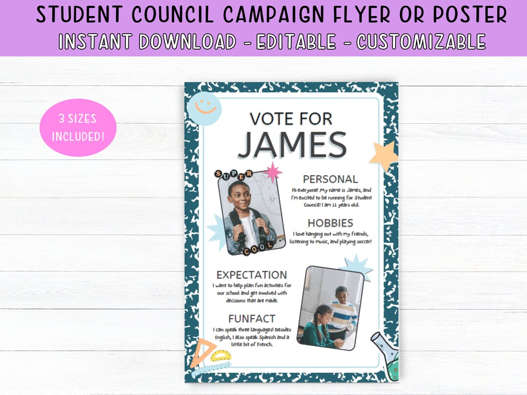 Student Council Campaign Flyer or Poster Fun & Bright Theme With Get to ...