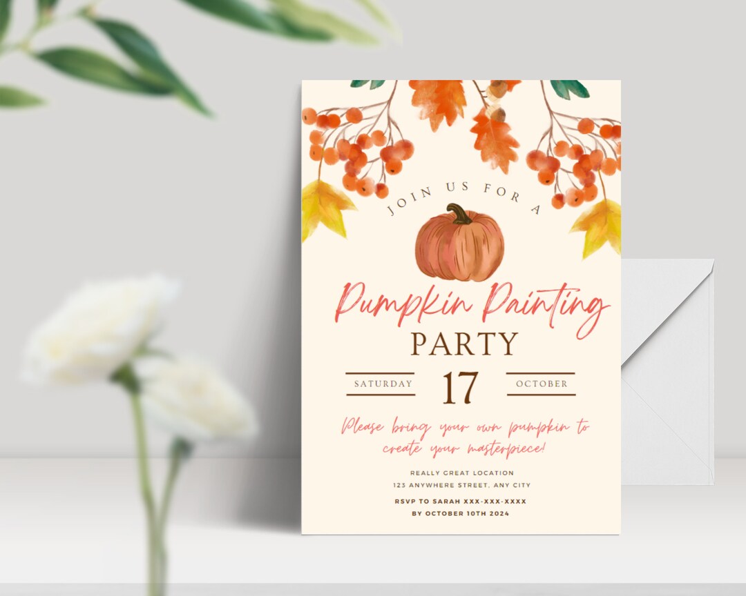 Pumpkin Painting Party Invitation, Jack-o-lantern Painting Party Invite ...