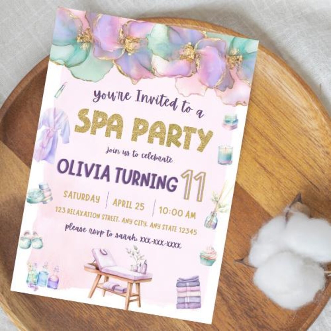 Editable Spa Birthday Party Invitation Template, Tween Birthday Spa ...