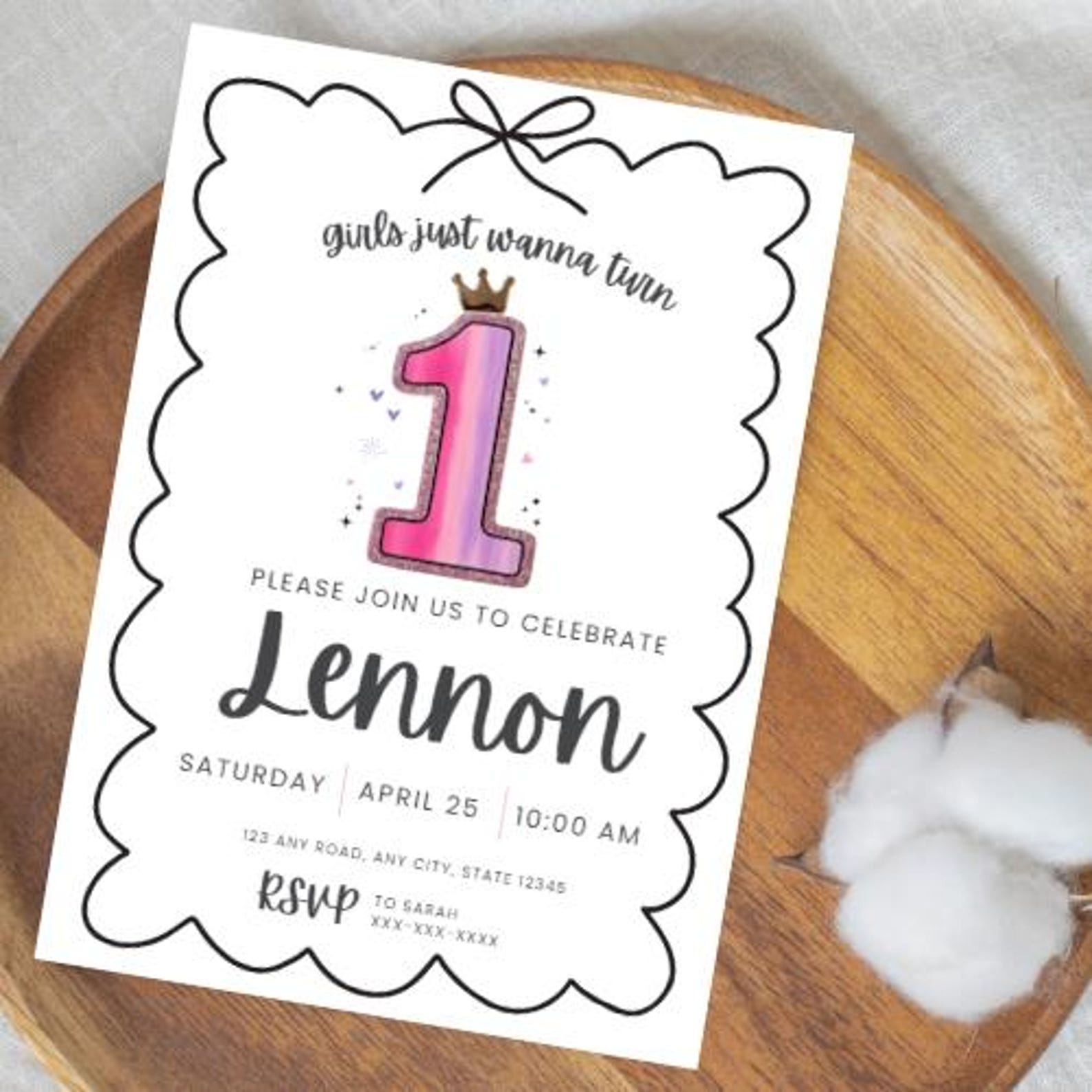 Editable First Birthday Invitation Template, Girls Just Wanna Turn 1 ...