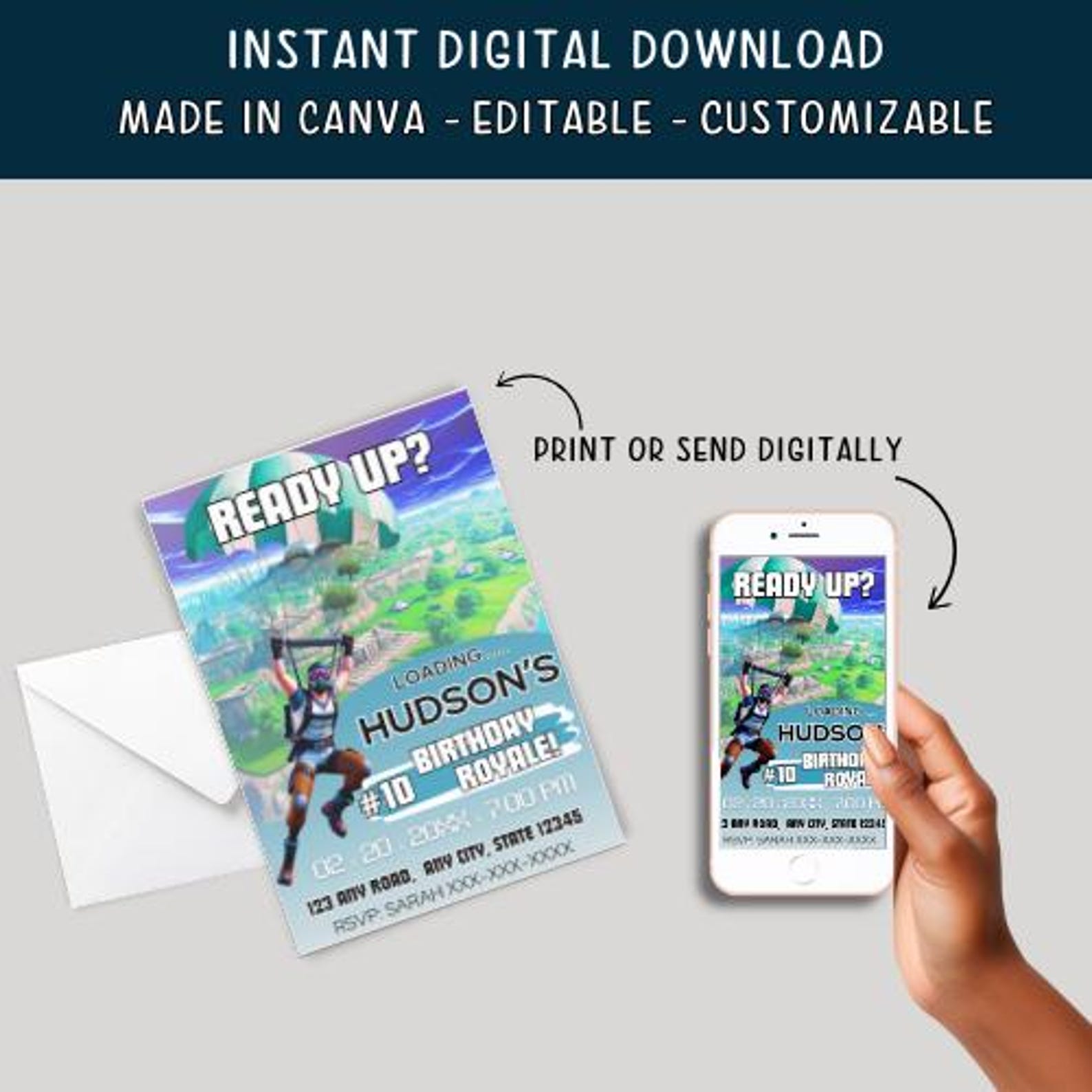 Gamer Birthday Invitation, Editable Battle Royale Party Template, Video ...
