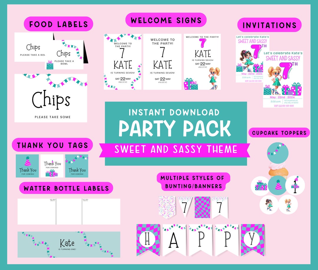 Sweet and Sassy Party Bundle | Invitations and Birthday Accessories ...