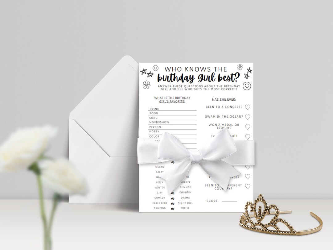 Minimalist Who Knows the Birthday Girl Best Game Printable, Birthday ...