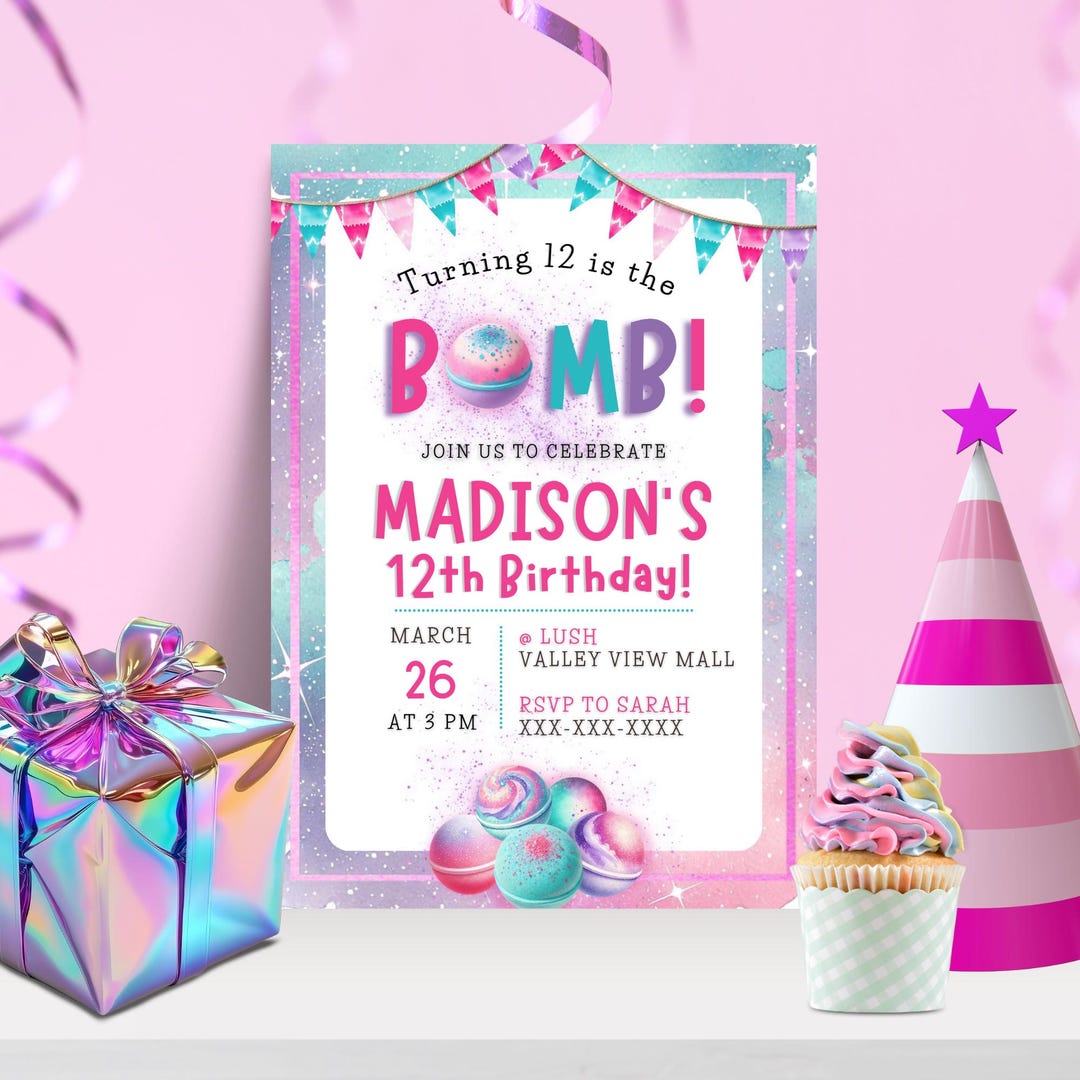 Editable Bath Bomb Party Invitation Template, Lush Birthday Invite ...