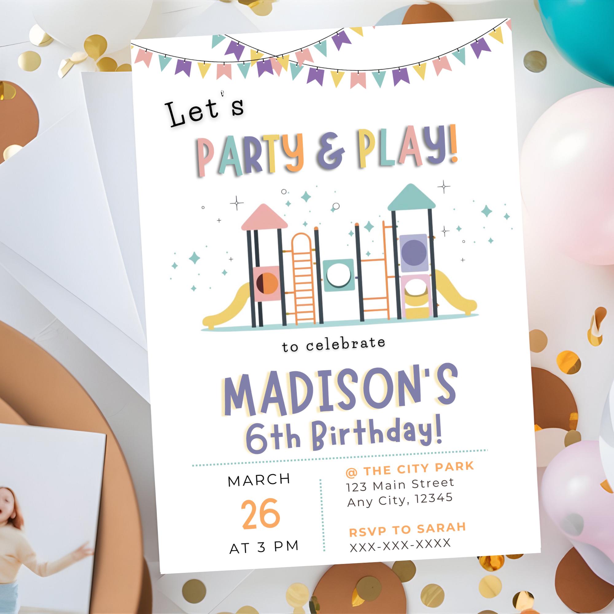 Editable Playground Party Invitation, Let's Play Birthday Invite ...