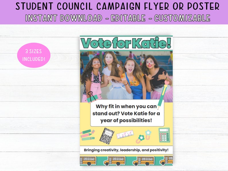 Student Council Poster | Editable Campaign Flyer | Vote for Me Poster ...