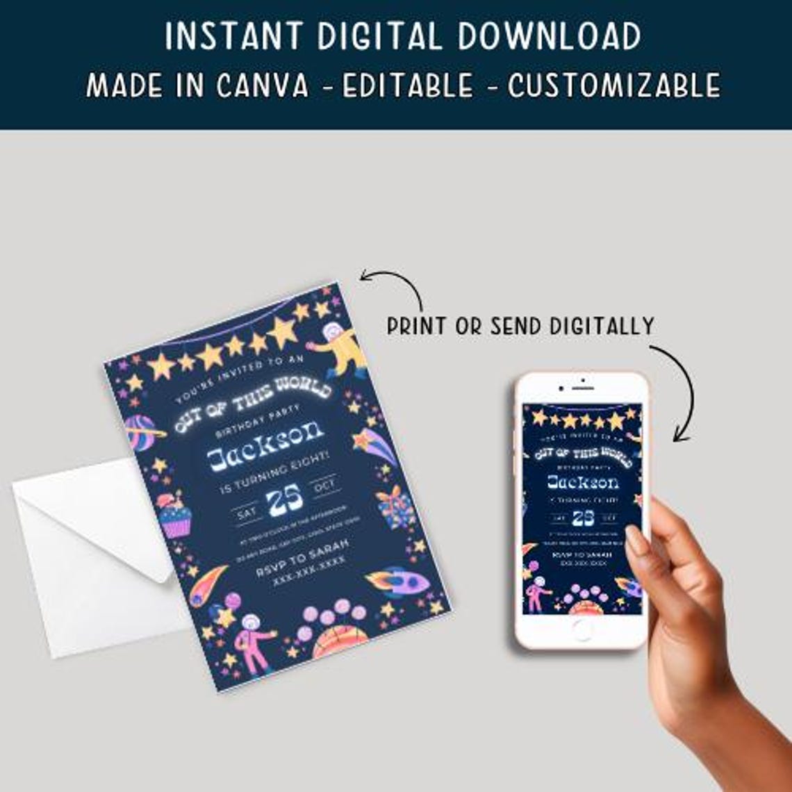 Editable Space Birthday Invitation Template, Space Party Invite ...