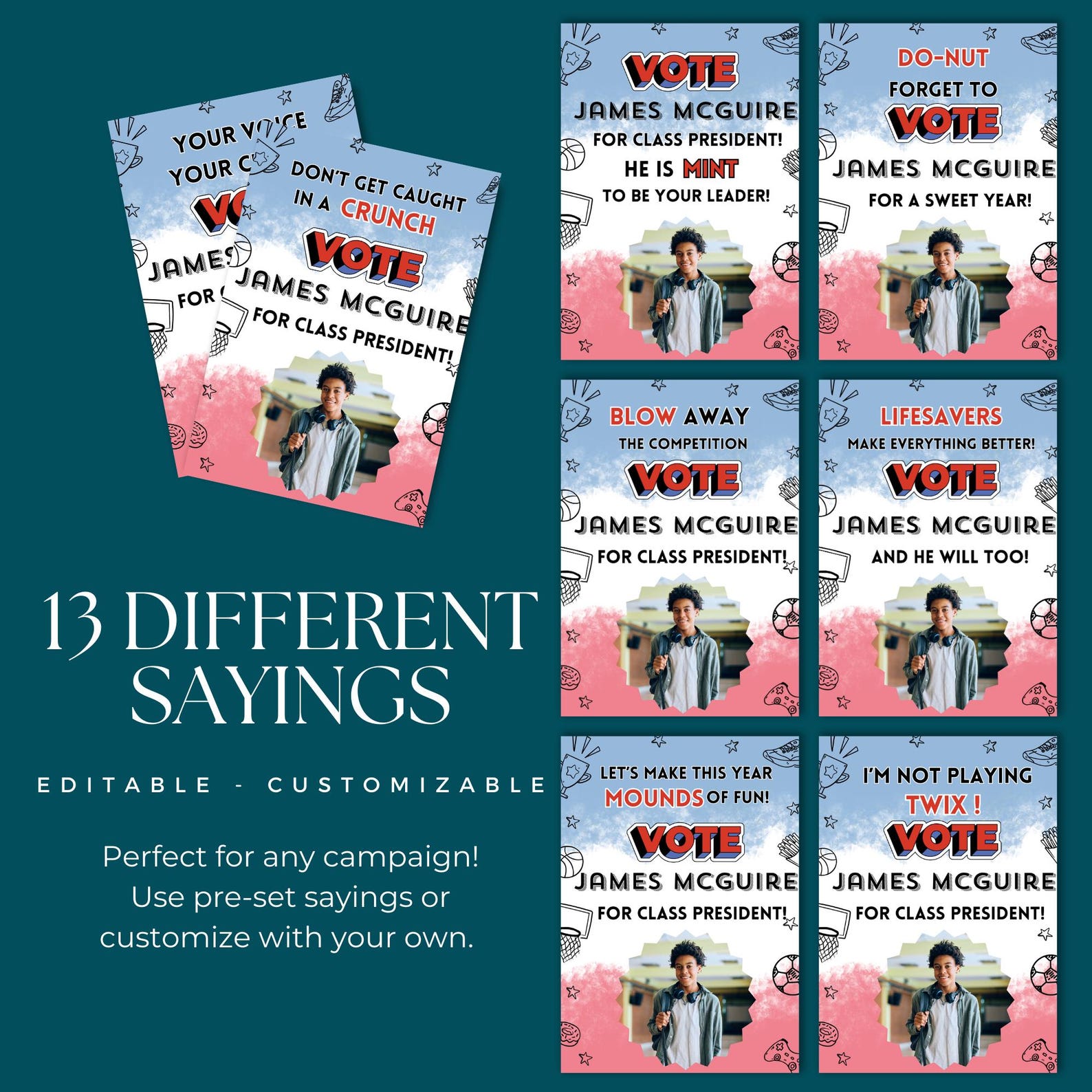 Editable Student Council Poster Boy, Class President Template, School ...