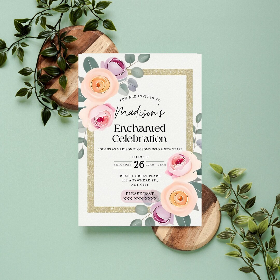 Editable Enchanted Celebration Invitation, Pretty Floral Invite ...