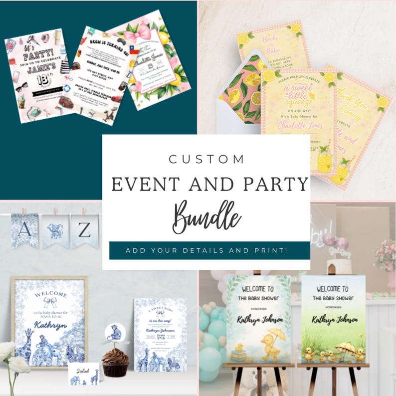 Custom Party Bundle Templates, Personalized Party Kit, Printable ...