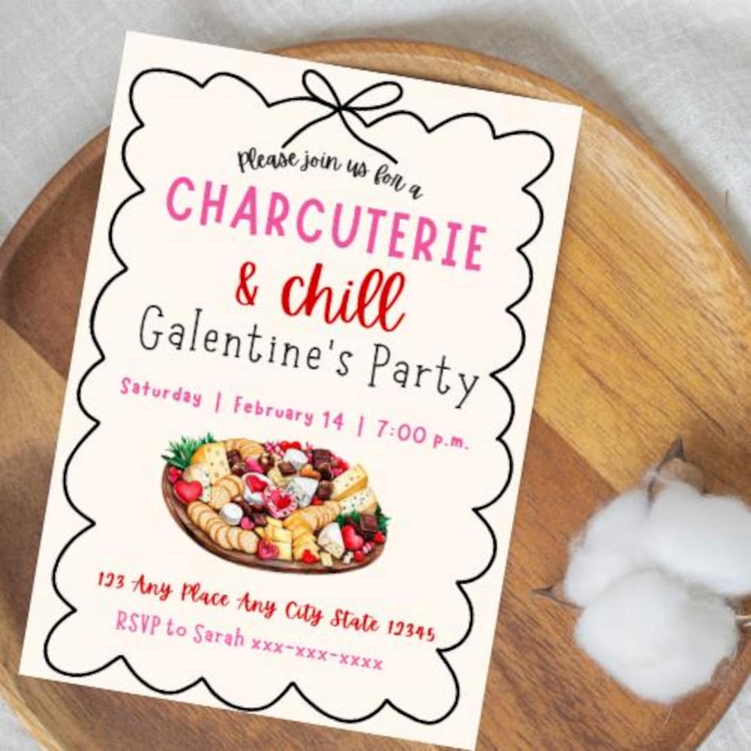Galentine's Charcuterie and Chill Invitation, Bow Valentine Party ...