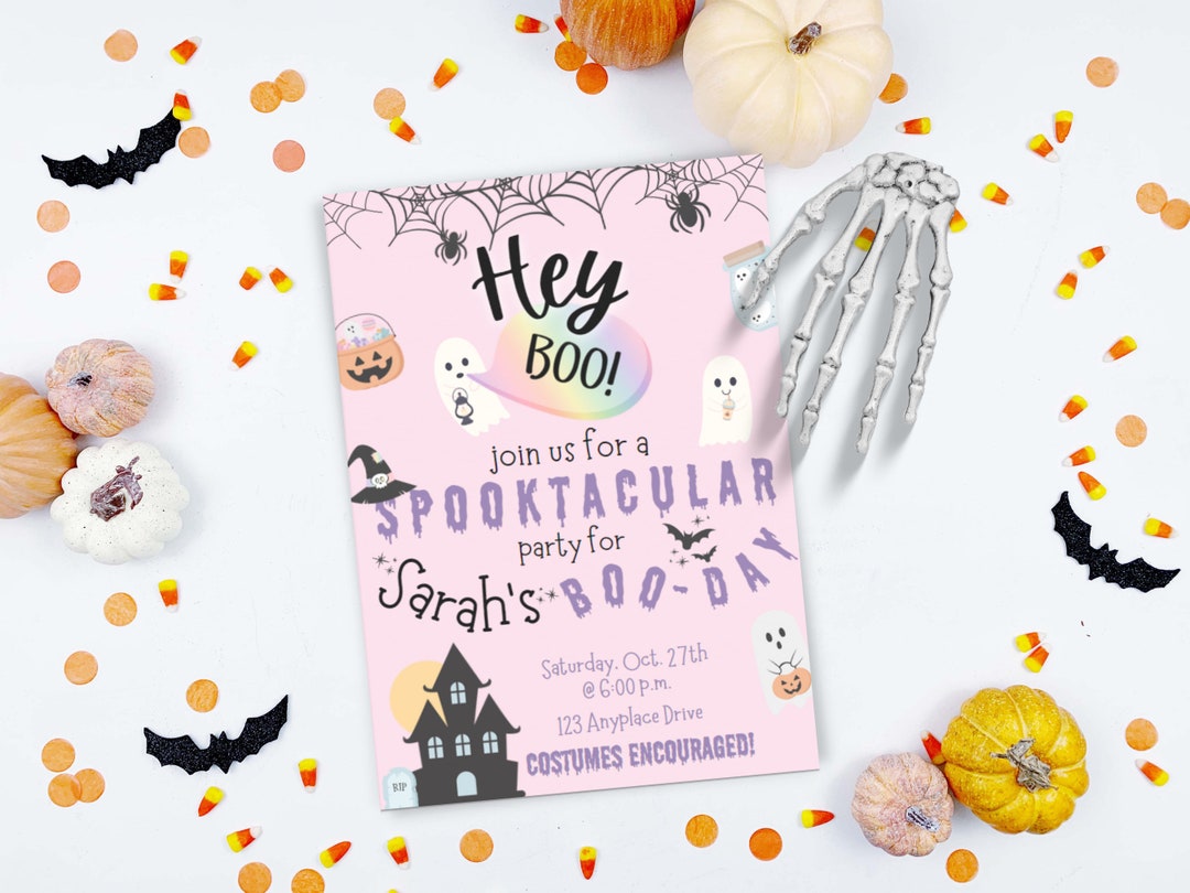 Pink Halloween Hey Boo Party |halloween Girl Birthday Invite ...