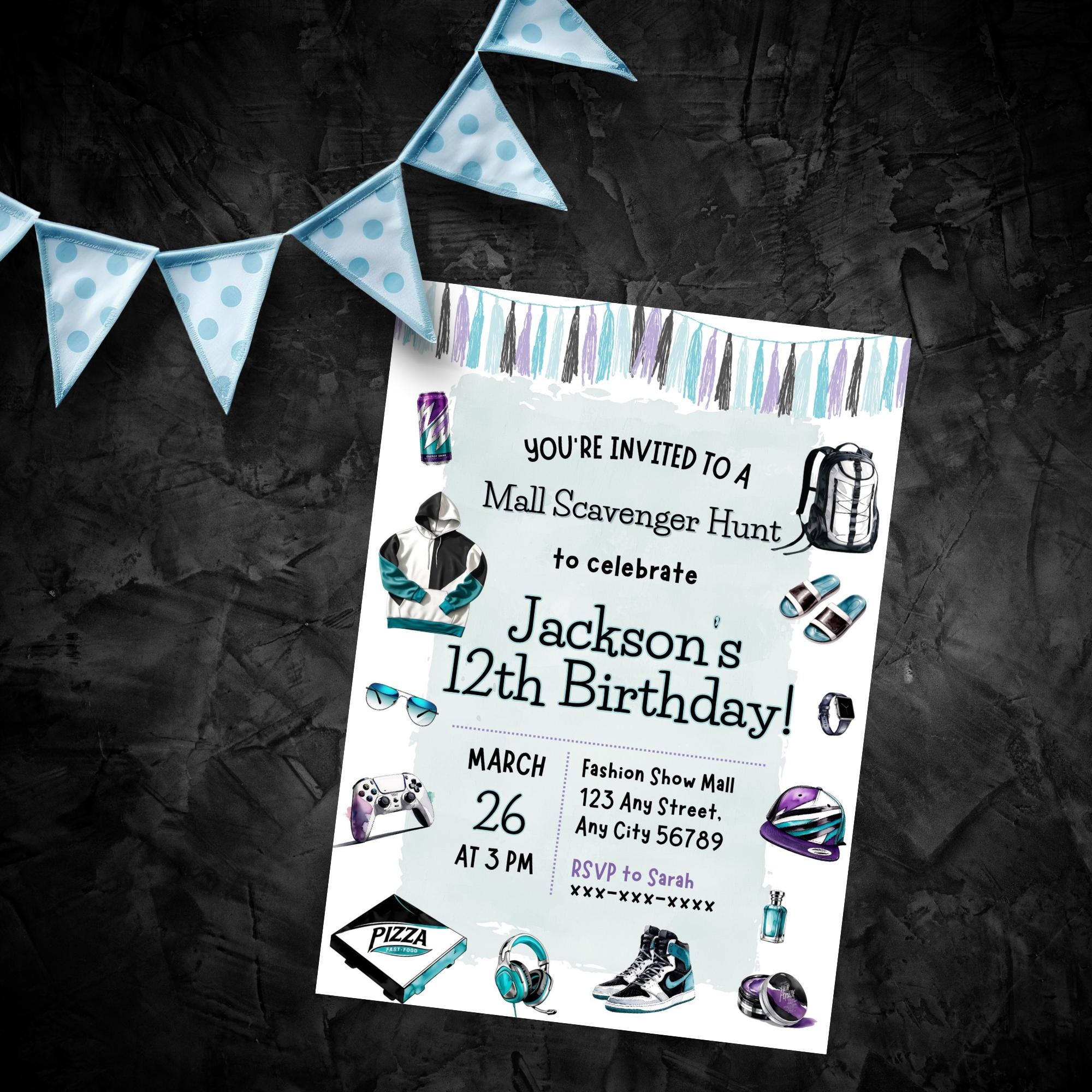Editable Mall Scavenger Hunt Boy Invitation, Shopping Birthday Party ...