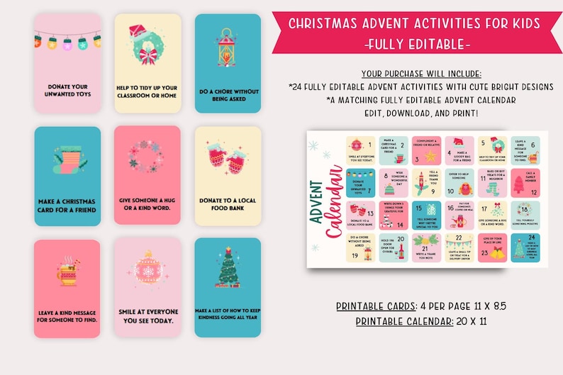 24 Editable Advent Activity Cards for Kids | Printable Advent Calendar ...