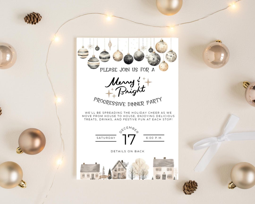Christmas Progressive Dinner Party Invitation, Classic Elegant Holiday ...