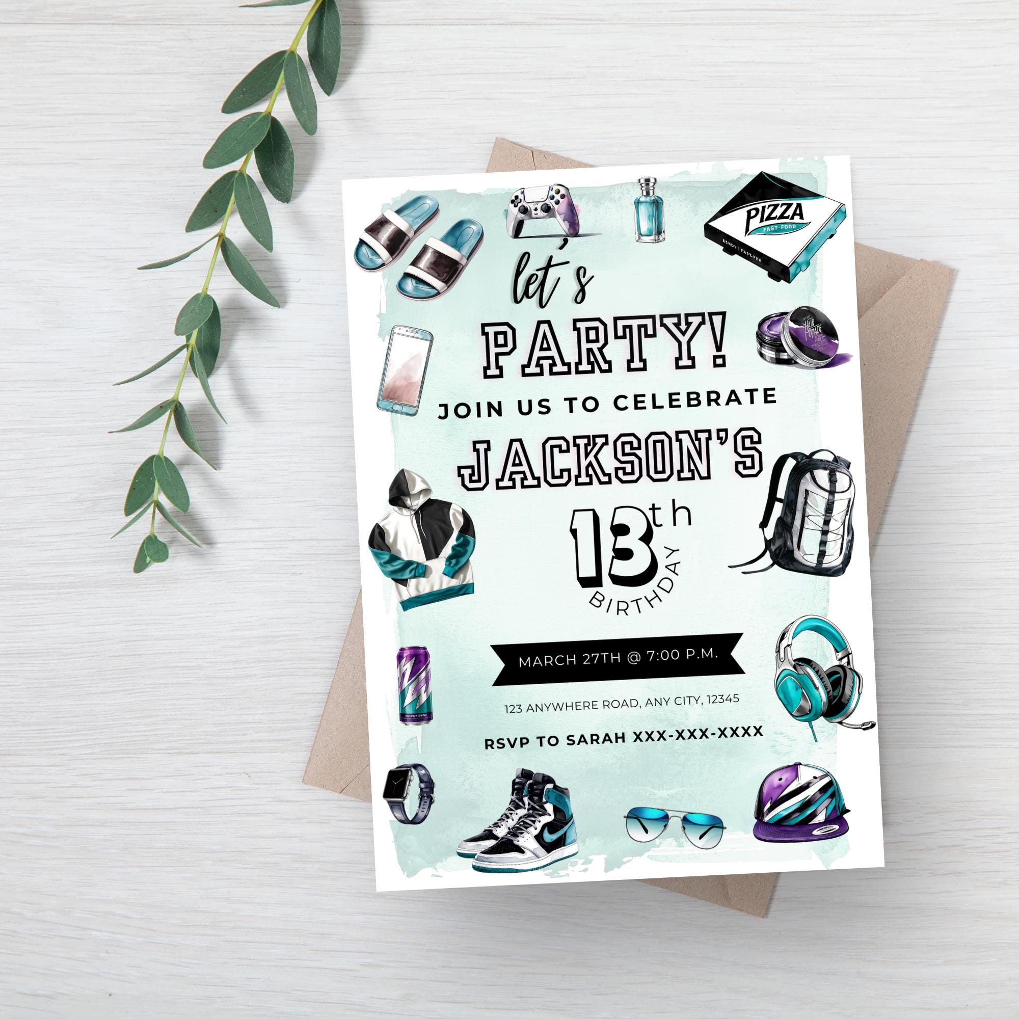 Editable Trendy Boy Birthday Invitation Template, Tween or Teen Boy ...