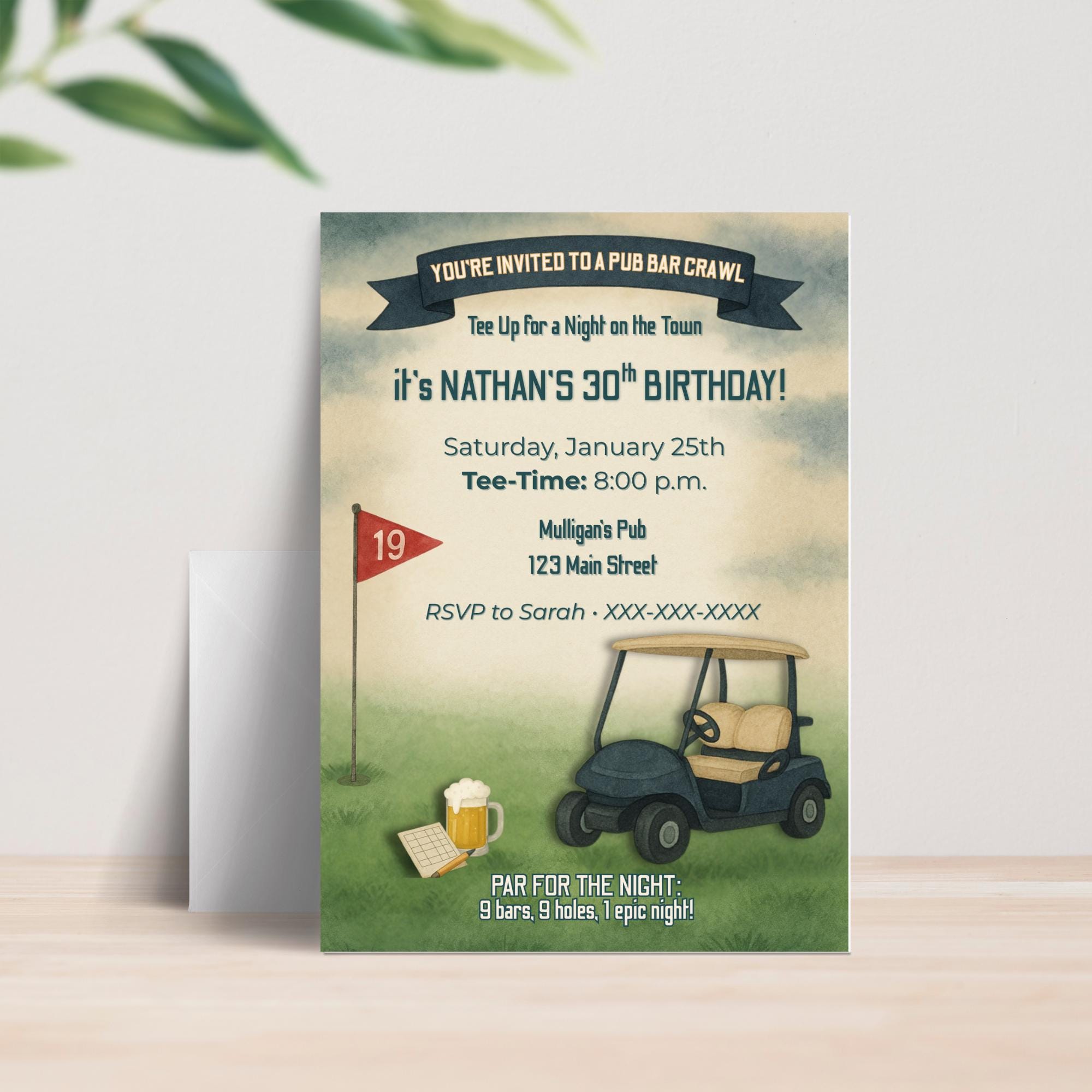 Pub Golf Birthday Invitation Template Bar Crawl Party Invite, Golf Pub ...