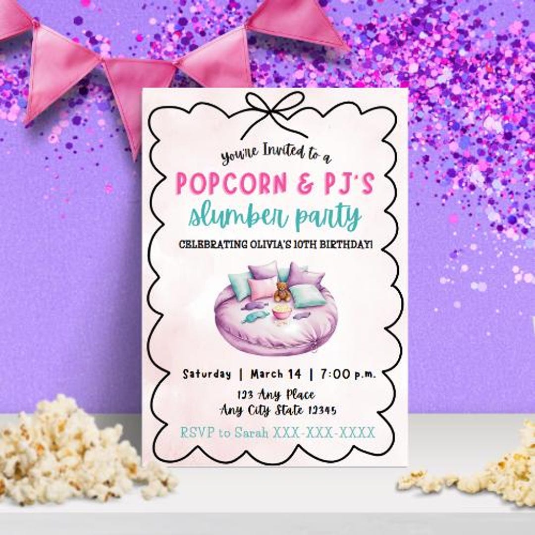Editable Slumber Party Birthday Invitation, Teen Sleepover Invite ...