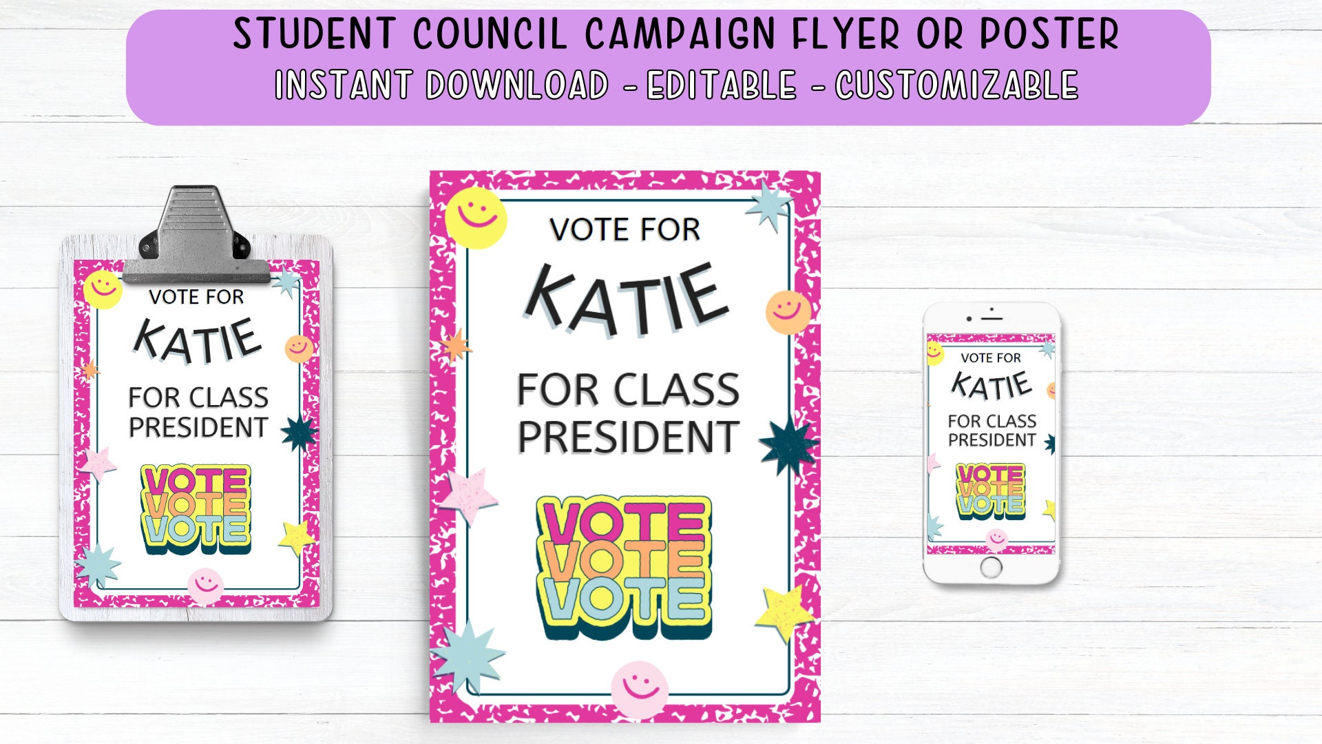 Simple Student Council Posters, Class President, School Campaign Bundle ...
