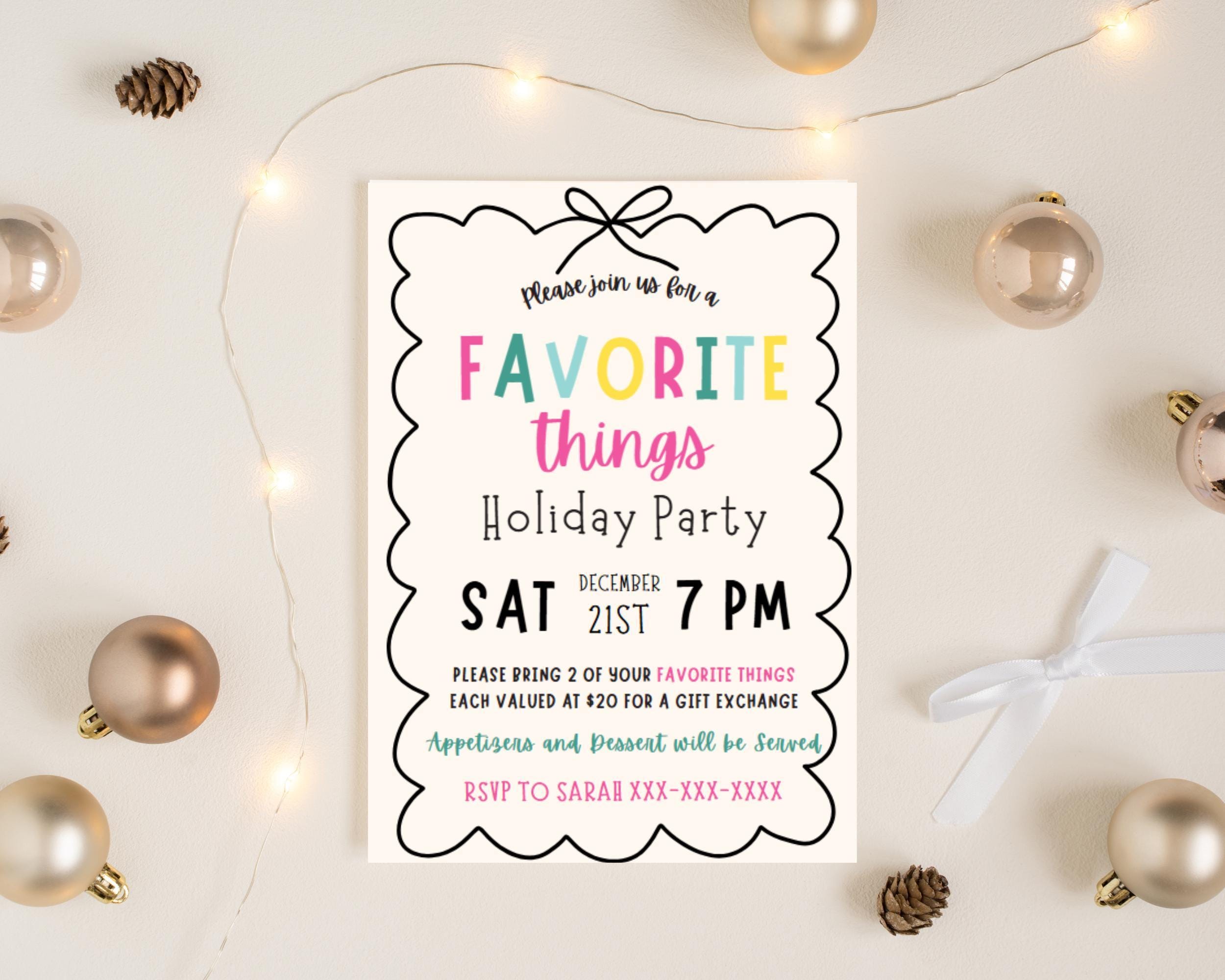 Favorite Things Party Invitation Bow, Editable Favorite Things Holiday ...
