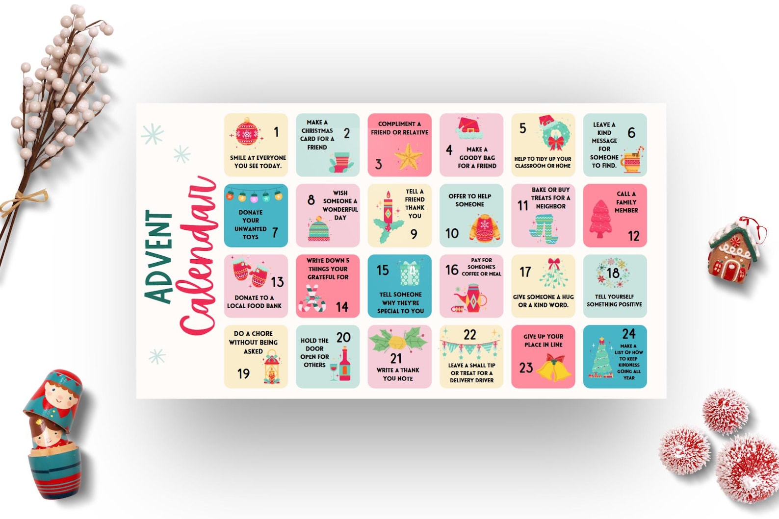 24 Editable Advent Activity Cards for Kids | Printable Advent Calendar ...