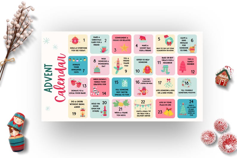 24 Editable Advent Activity Cards for Kids | Printable Advent Calendar ...