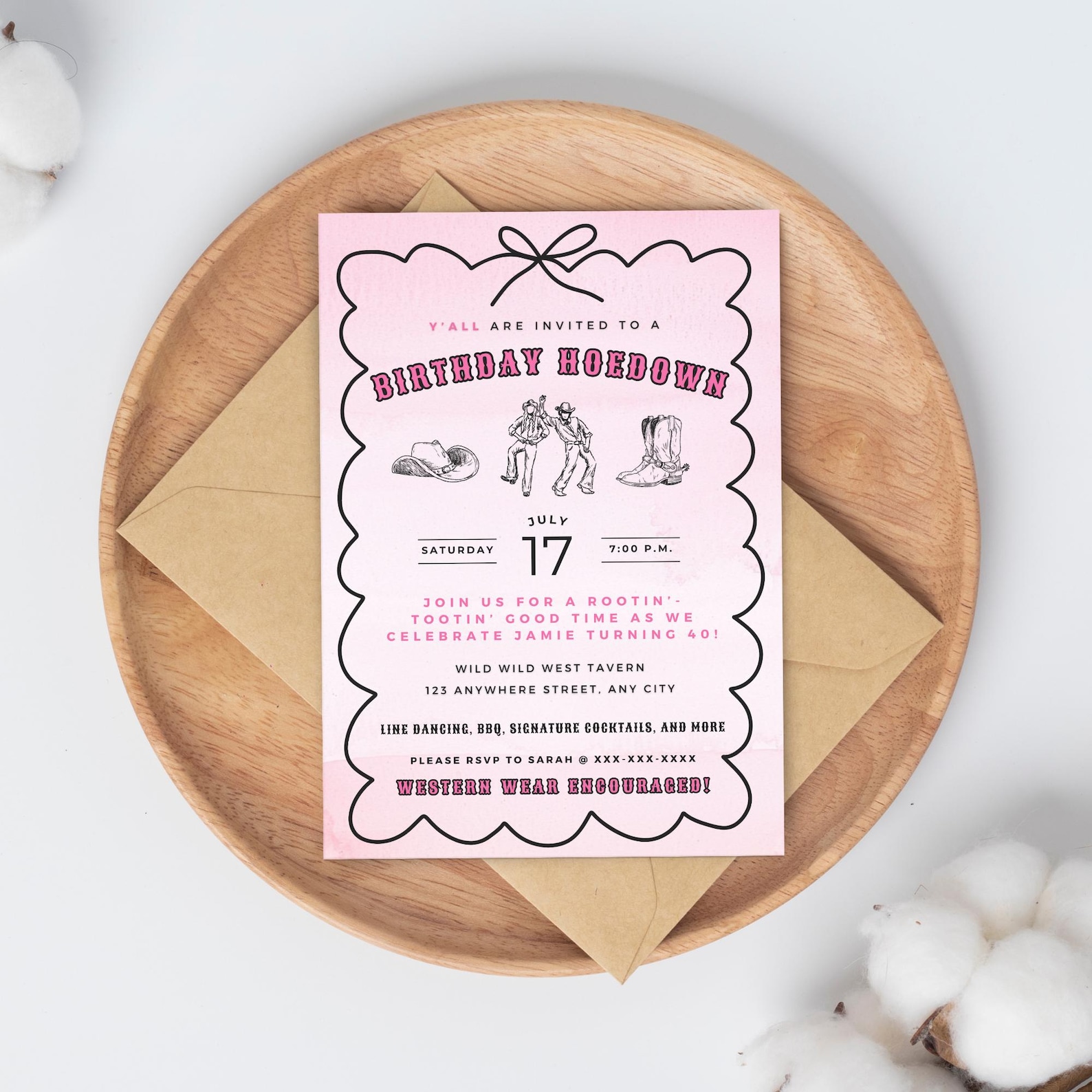 Editable Hoedown Birthday Invitation, Country Western Party, Adult ...