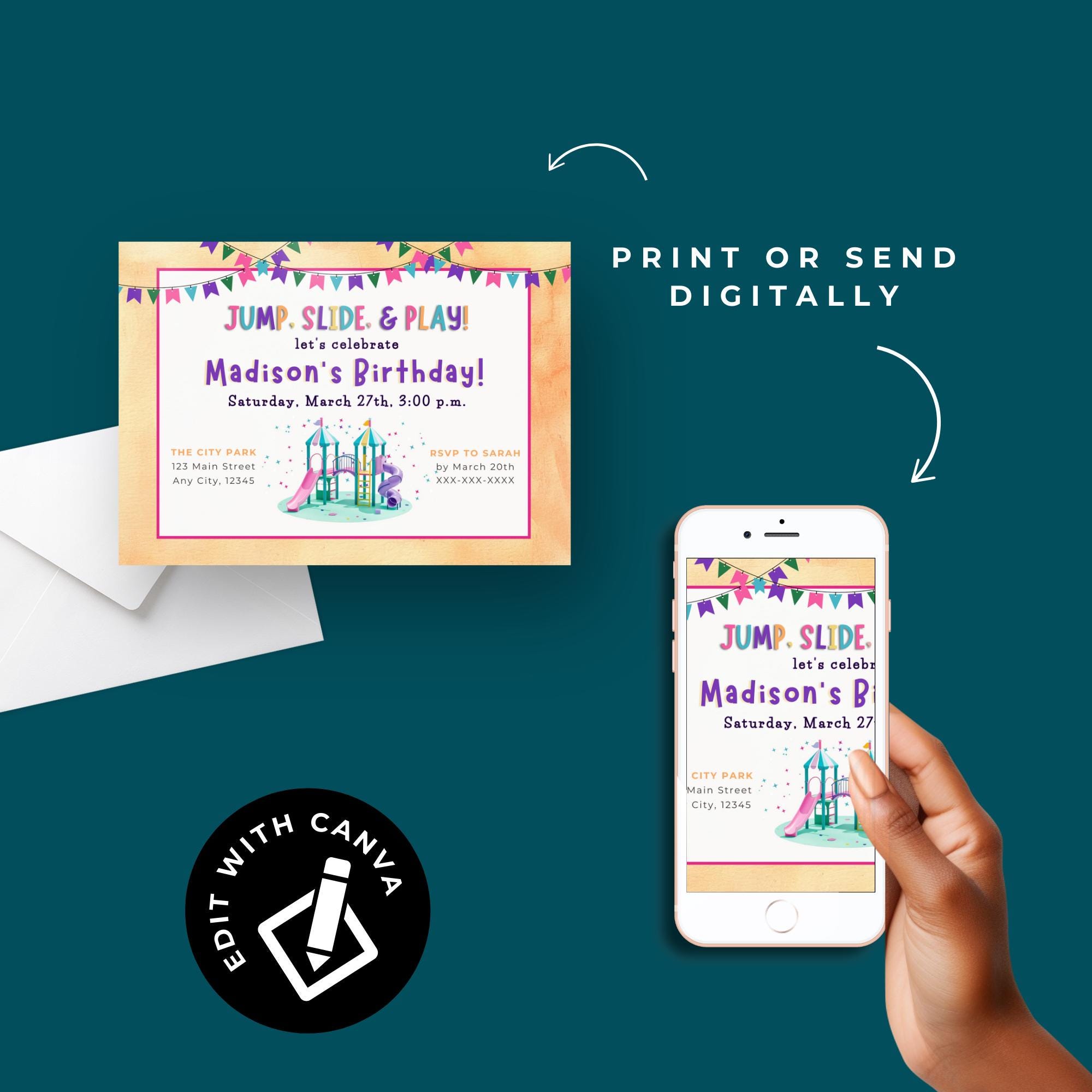 Editable Playground Party Invitation, Let's Play Birthday Invite ...