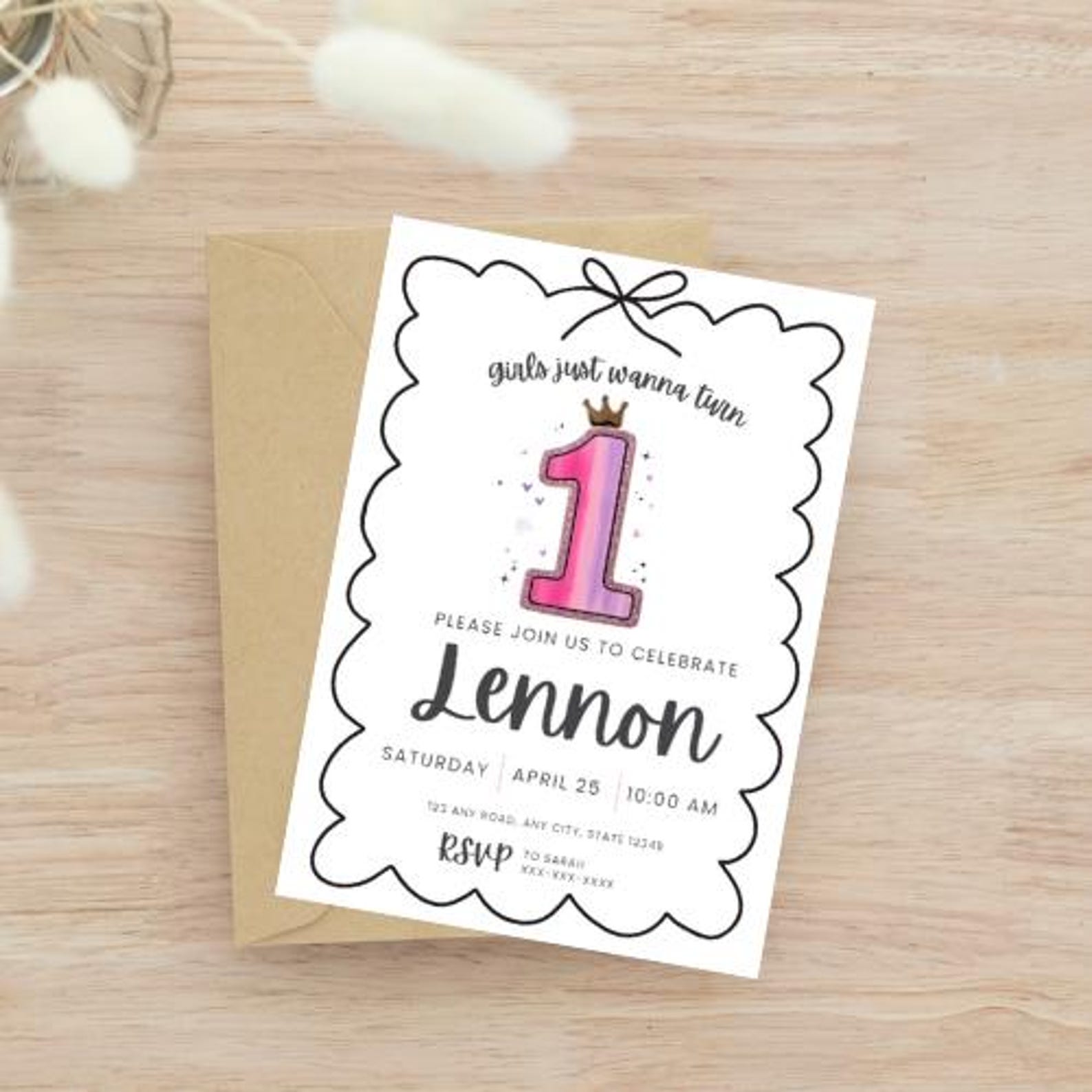 Editable First Birthday Invitation Template, Girls Just Wanna Turn 1 ...