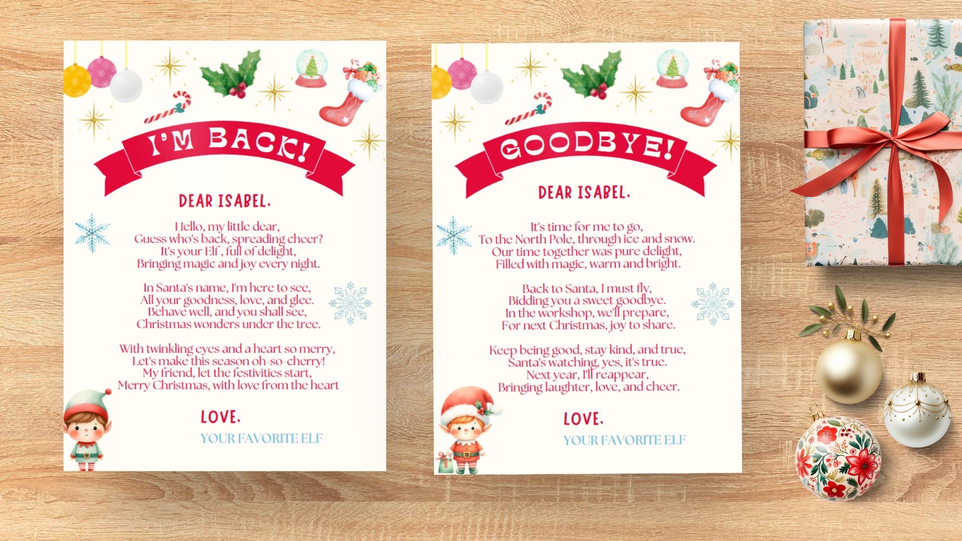 Elf on the Shelf Hello & Goodbye Letters | Printable Elf Activities ...