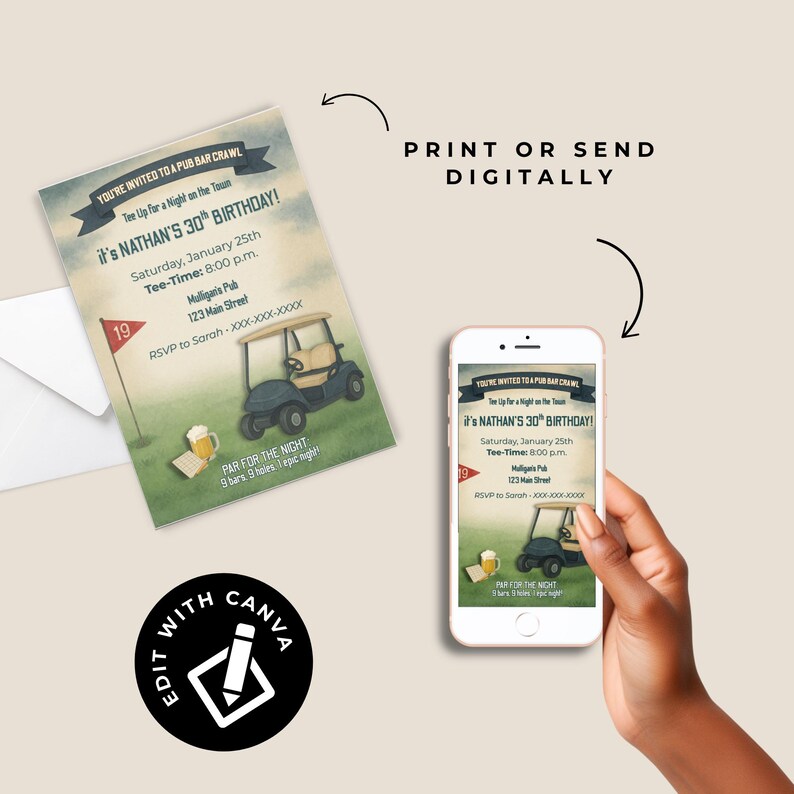 Pub Golf Birthday Invitation Template Bar Crawl Party Invite, Golf Pub ...