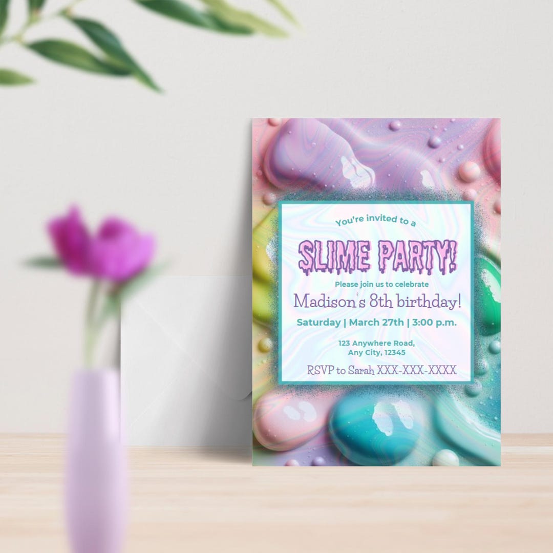 Editable Slime Party Invitation Template, Slime Birthday Invite ...