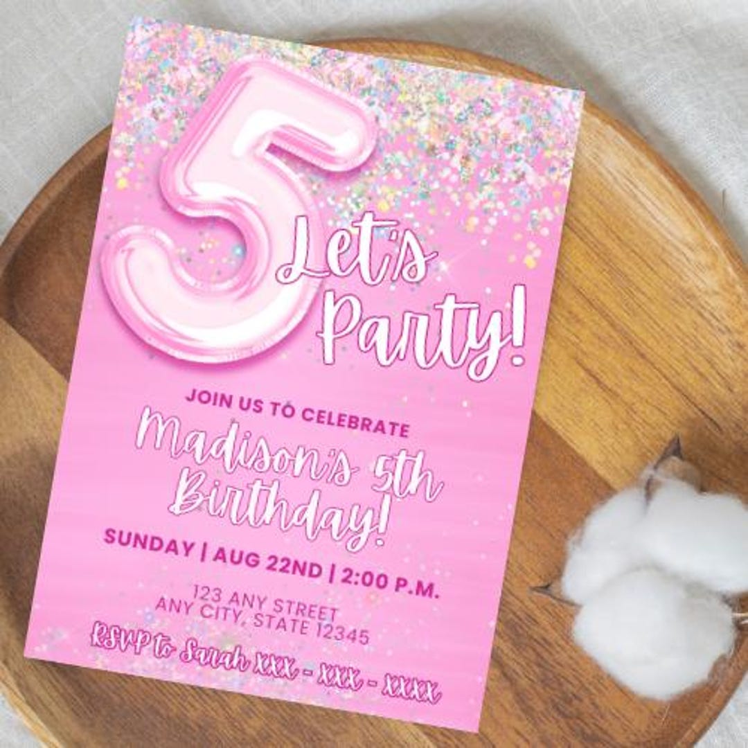 Sparkly Pink Birthday Invitation, Matching Thank You Card Included ...