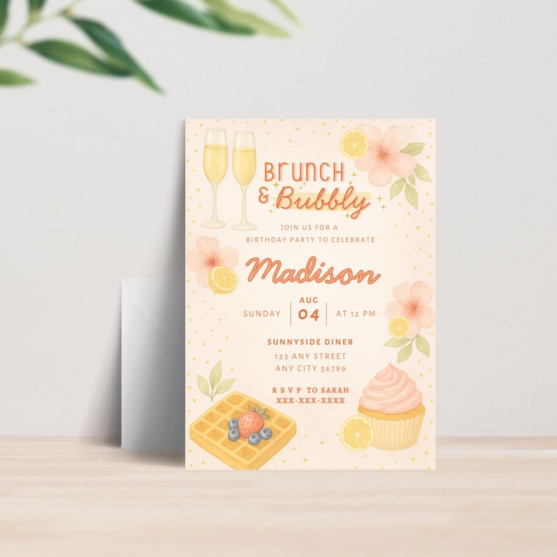 Brunch and Bubbly Invitation Template, Editable Girls' Brunch Invite ...