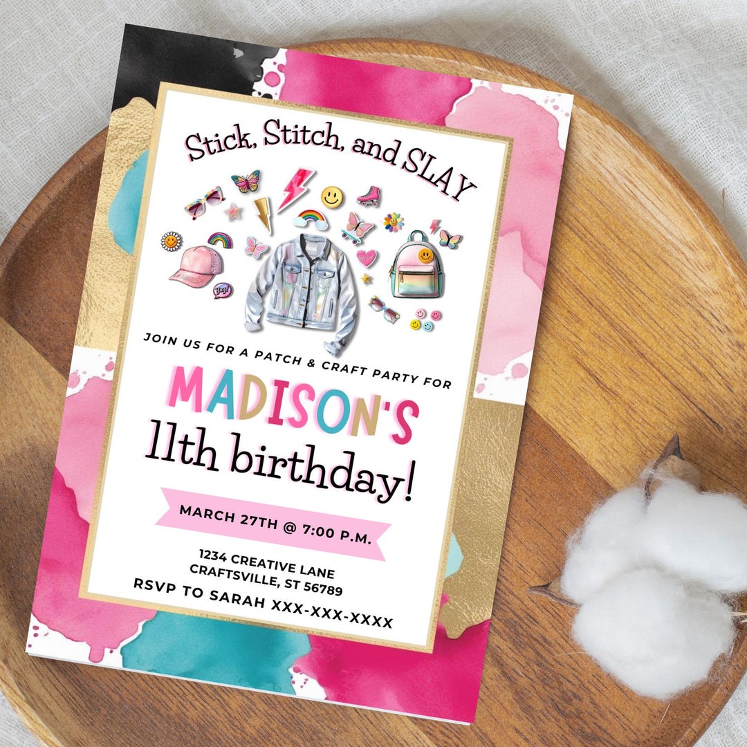 Editable Patch Party Birthday Invitation, Preppy Varsity Letter Invite, Teen Birthday Template ...