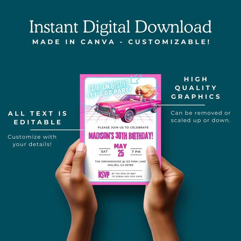 Editable Vintage Birthday Invitation Template, Born in 1990's, Retro 80 ...