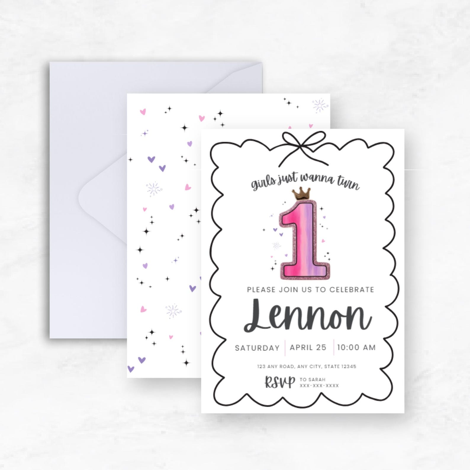 Editable First Birthday Invitation Template, Girls Just Wanna Turn 1 ...