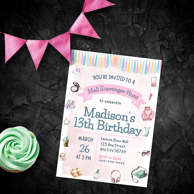 Editable Mall Scavenger Hunt Invitation, Shopping Birthday Party ...