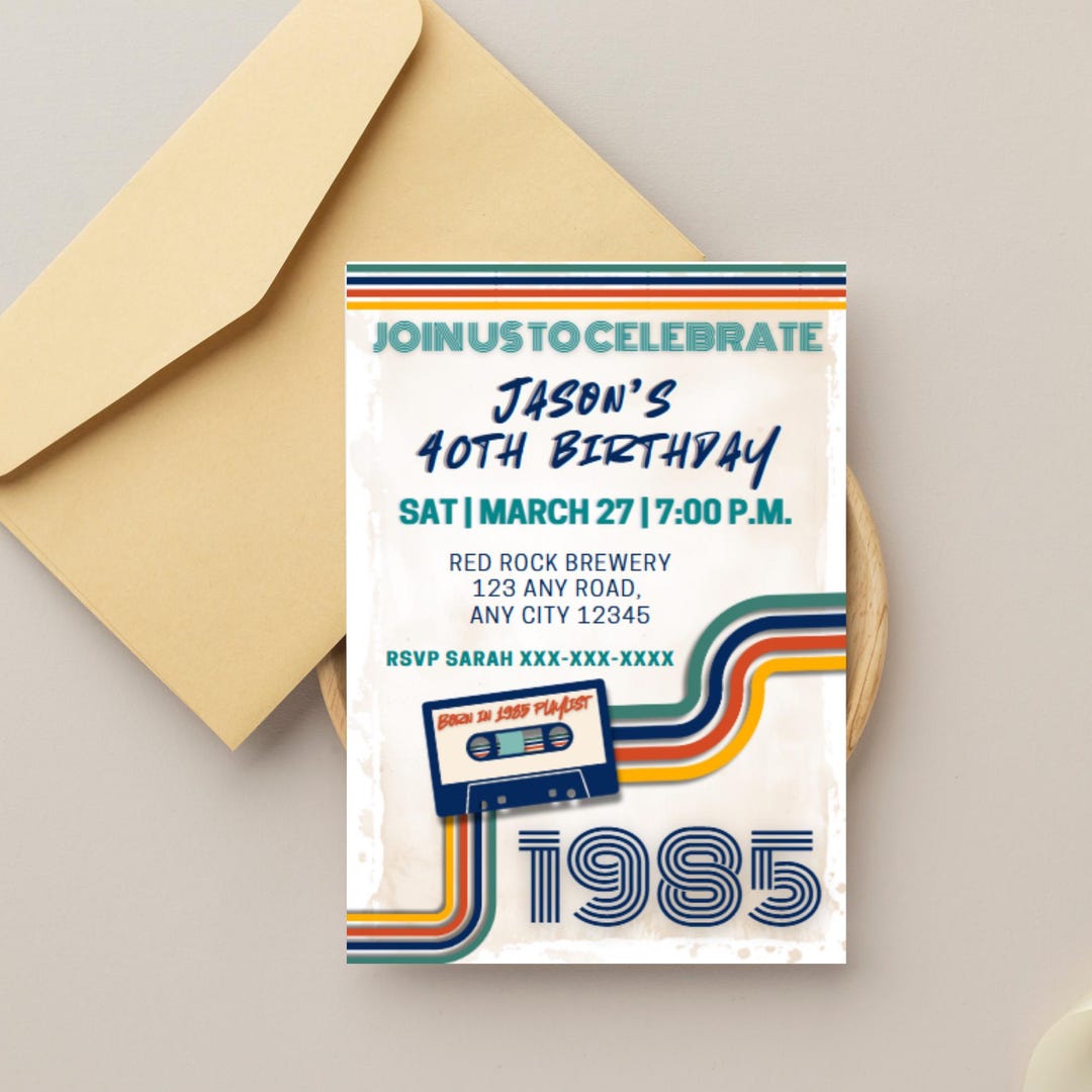 Editable 1985 Birthday Invitation, 80's Theme Party, Vintage Invite ...