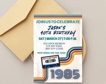 1985 40th Birthday Invitation | Retro Editable Canva Template - Etsy