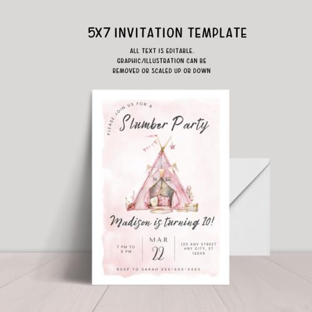 Editable Boho Slumber Party Invitation Template | Pink Sleepover ...