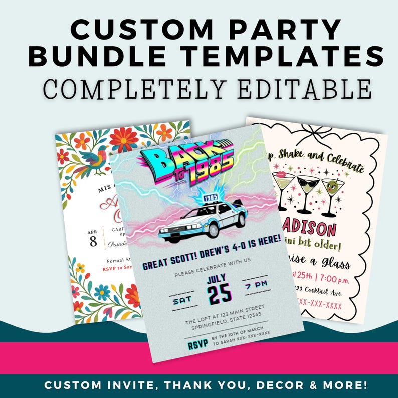 Custom Party Bundle Templates, Personalized Party Kit, Printable ...