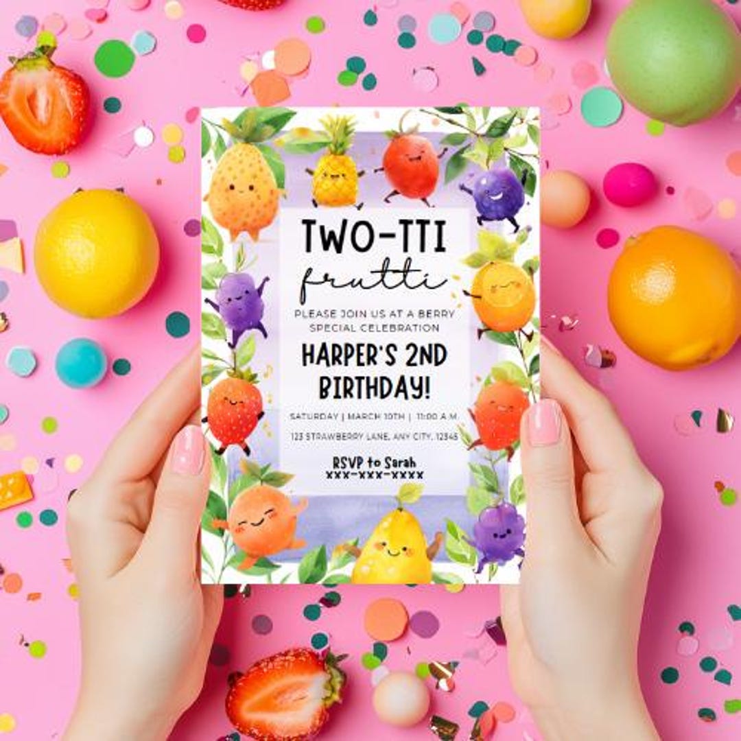 Dancing Fruit Invitation for Toddler Girl Party, Two-tii Fruitti ...