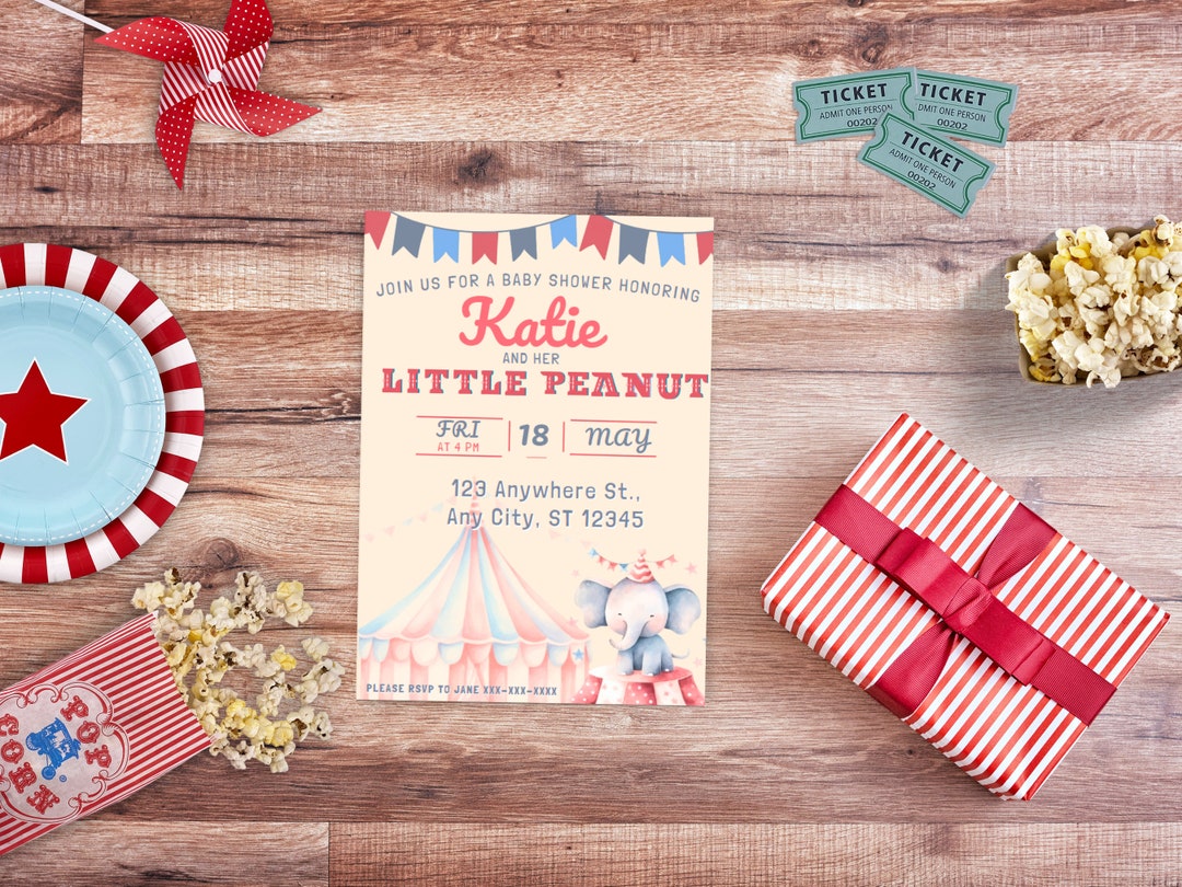 Little Peanut Baby Shower Invitation | Circus Theme| Bright Colors ...