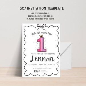 Editable First Birthday Invitation Template, Girls Just Wanna Turn 1 ...