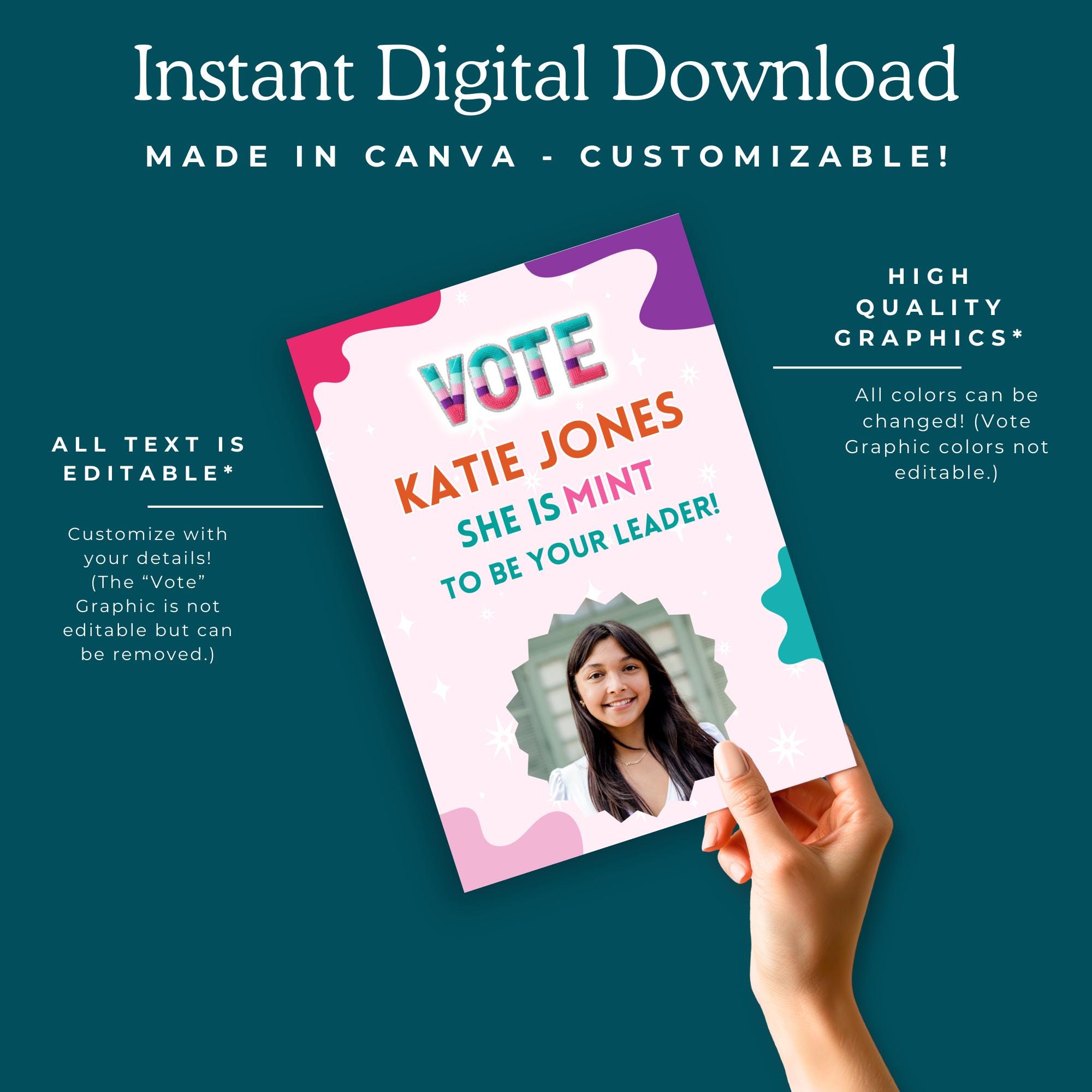 Editable Student Council Poster Girl, Class President Template, School ...