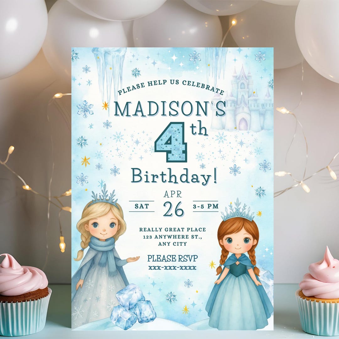 Editable Ice Queen Birthday Invitation, Editable Snow Princess Party ...